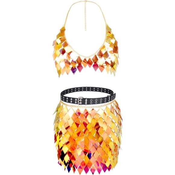 Other | Sequins Tassel Body Chain Gold Bra Skirt Set | Poshmark